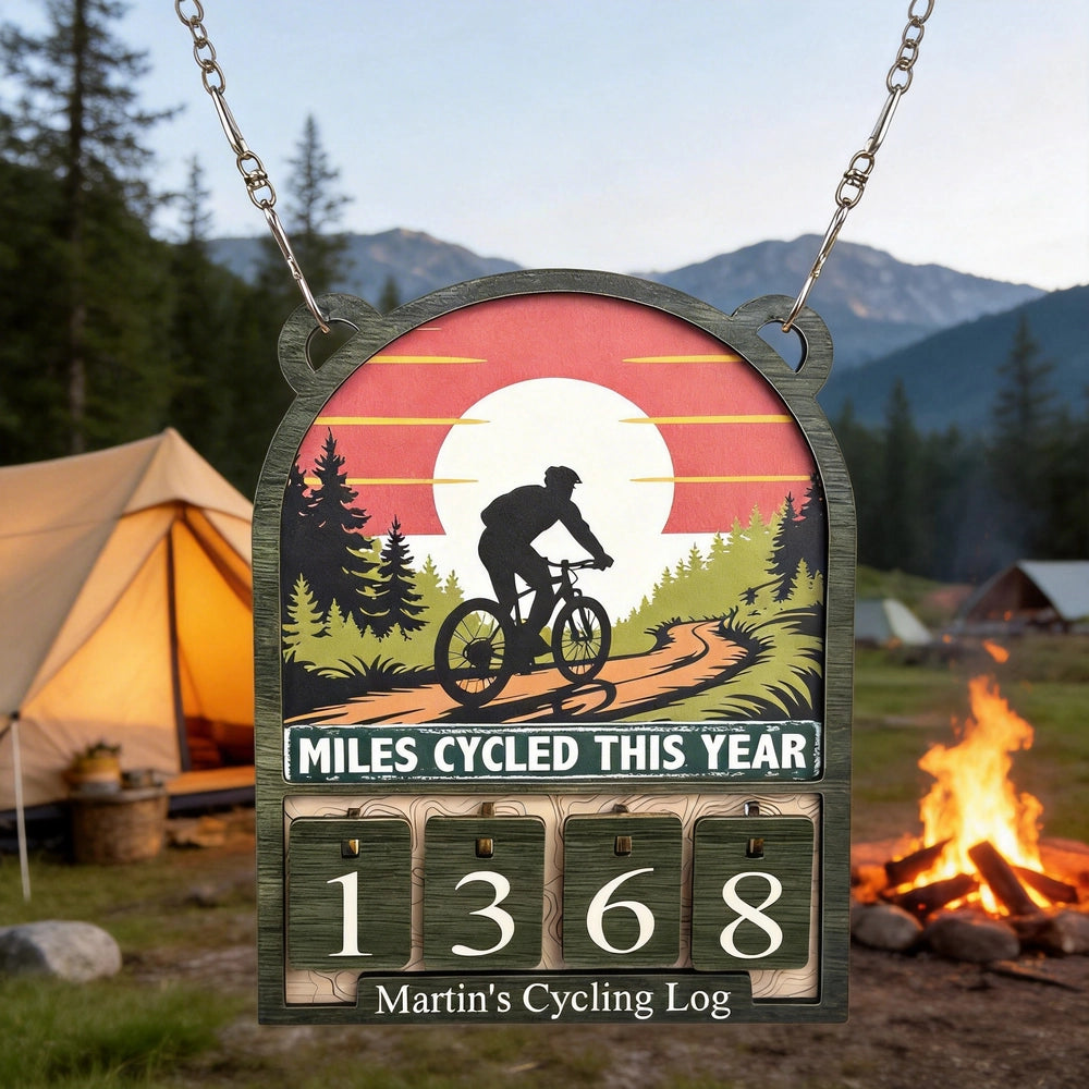 Personalized Wooden Hanging Tracker for Cyclists, Miles Cycled This Ye ...