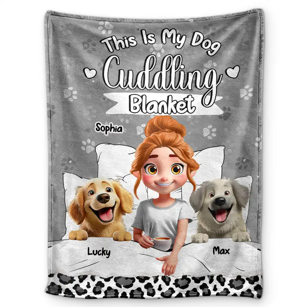 Fleece Blanket with Cute Dog Cartoon & Paw-Print Pattern, Cozy Cuddlin ...