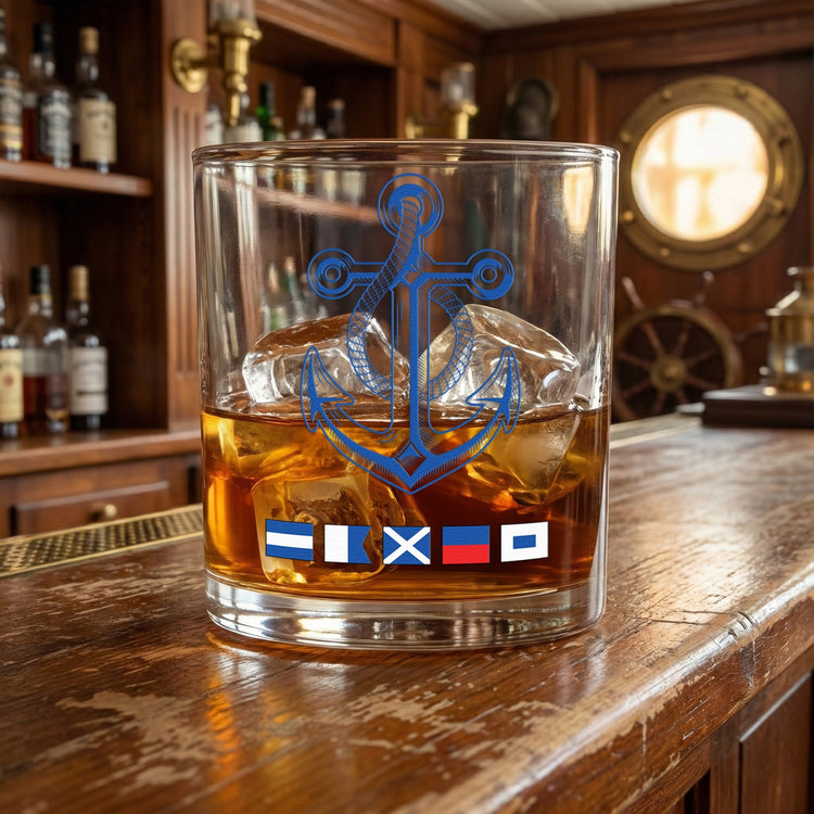 Personalized Nautical Flags Whiskey Glass with Anchor Design for Whisk ...