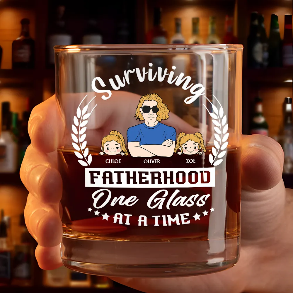 Funny Fatherhood Whiskey Glass with Family Names – Surviving Fatherhoo ...
