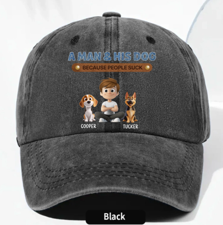 Personalized Washed Denim Baseball Cap for Dog & Cat Dads, Funny Carto ...