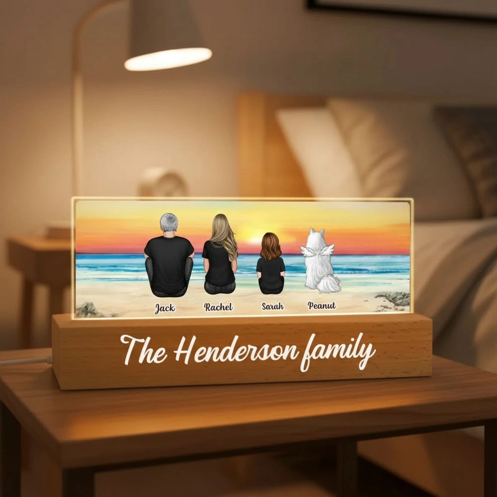 Personalized LED Light Plaque with Family Back View Beach Sunset Scene ...