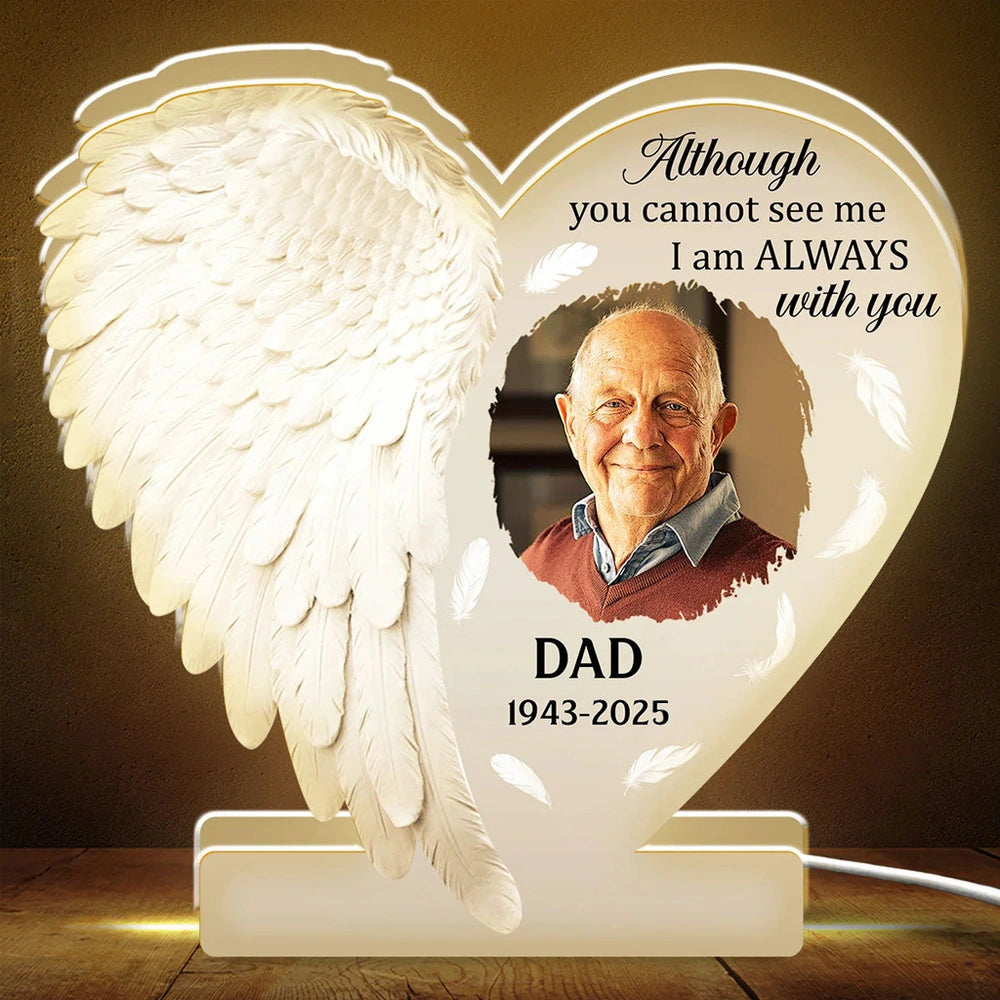 Personalized Acrylic Light Box Memorial for Dad with Angel Wings, Soft ...