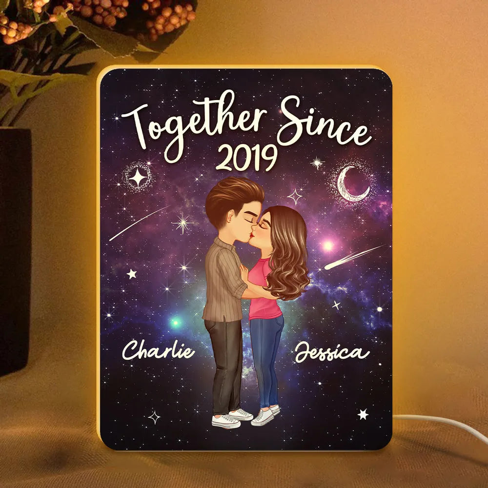 Personalized Acrylic Light Box for Couples with Galaxy Night Kiss, Sof ...