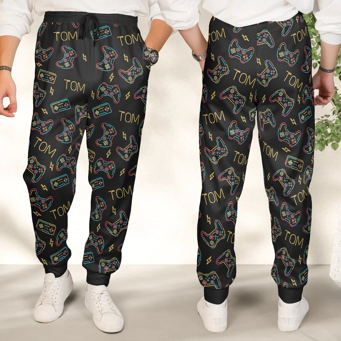 Personalized Gamer Sweatpants with Custom Name – Neon Game Controller ...