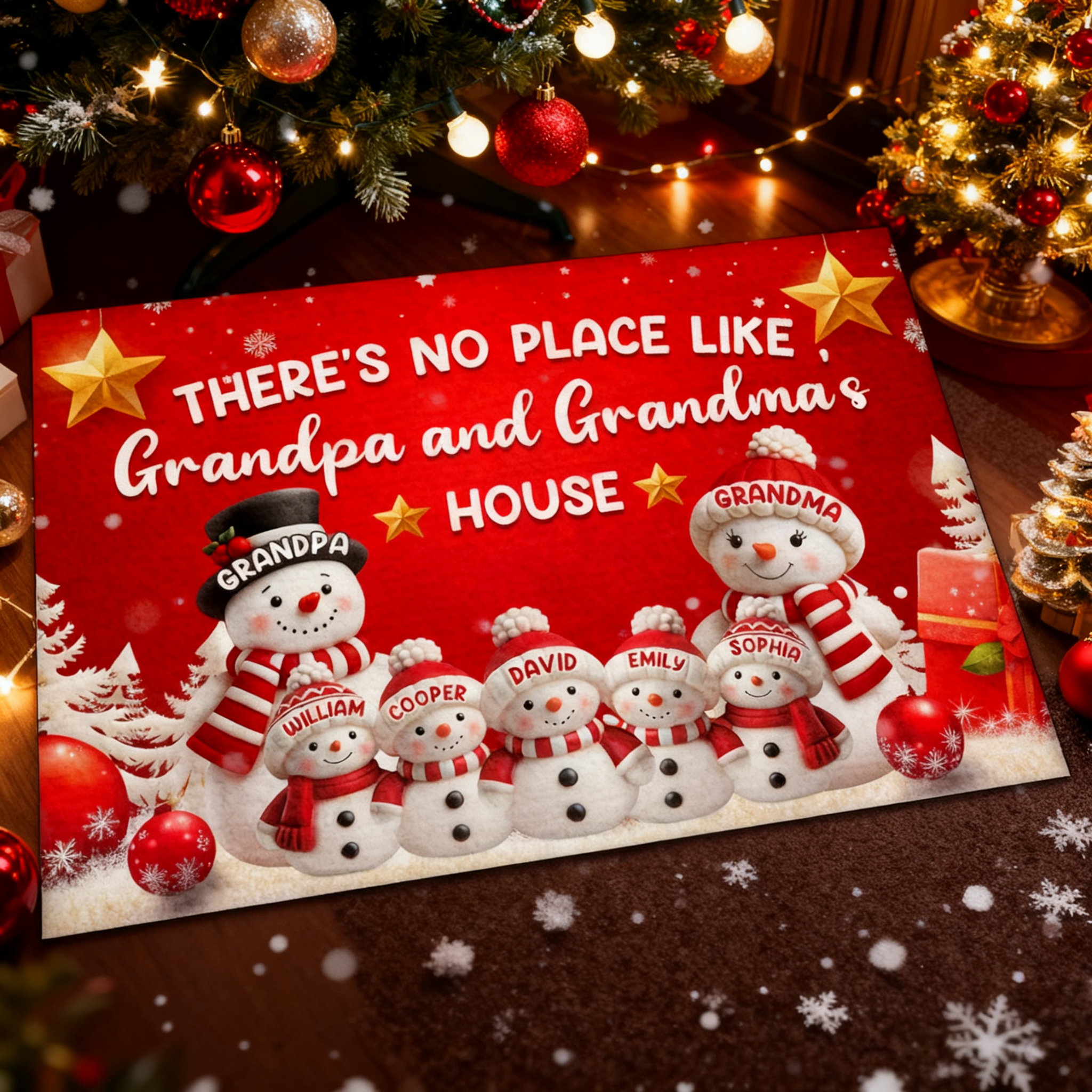 Custom Standard Doormat with Cute Snowman Family, Festive Entryway Dec ...