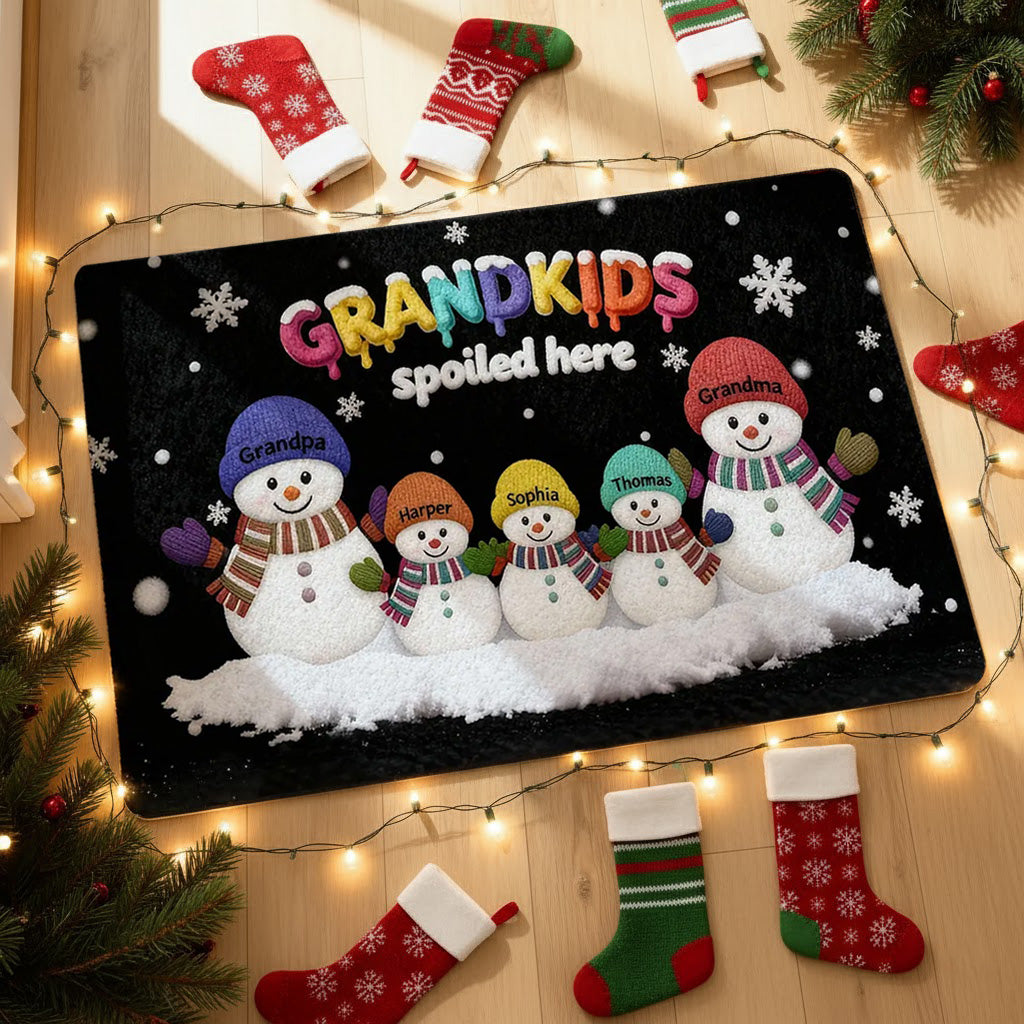 Doormat Personalized Snowman Family for Entryway, Grandkids Spoiled He ...