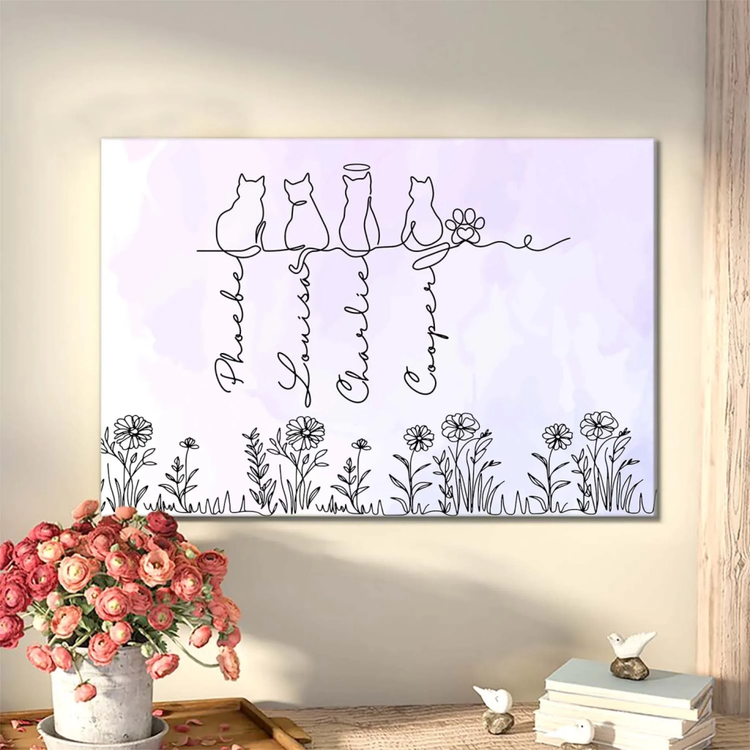 Personalized Cat Lover Poster with Minimal Line Art Cats, Custom Wall ...