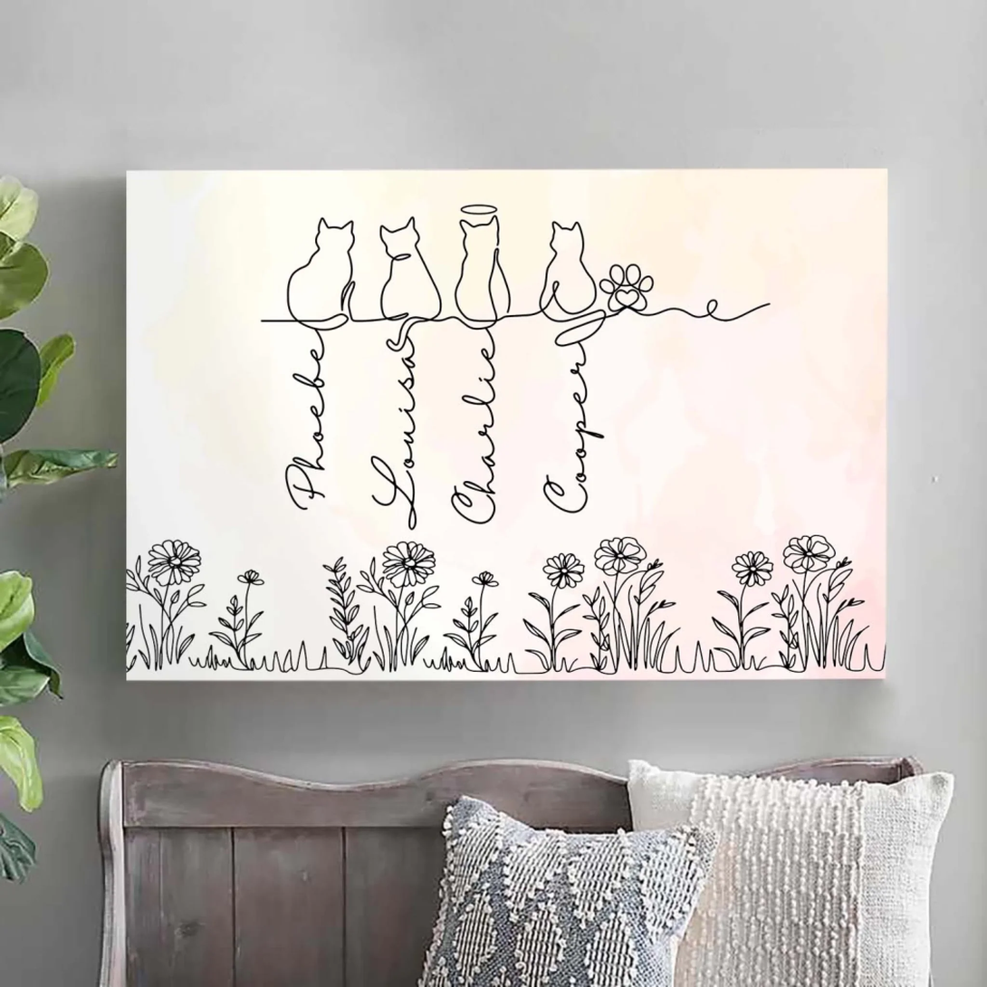 Personalized Cat Lover Poster with Minimal Line Art Cats, Custom Wall ...