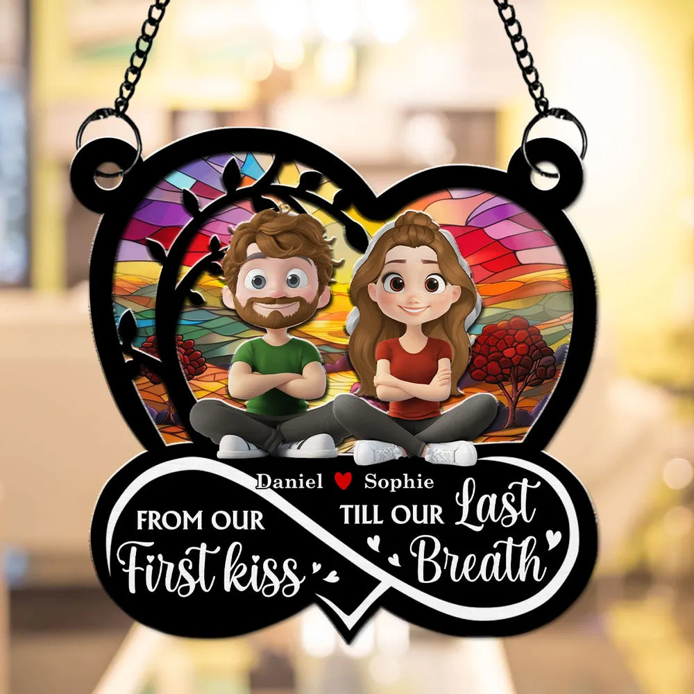 Personalized "First Kiss Till Last Breath" Couple Silhouette Heart Orn ...